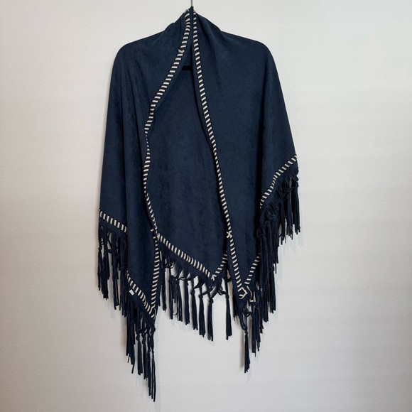 Accessories | Faux Suede Blue Fringe Western Shawl | Poshmark